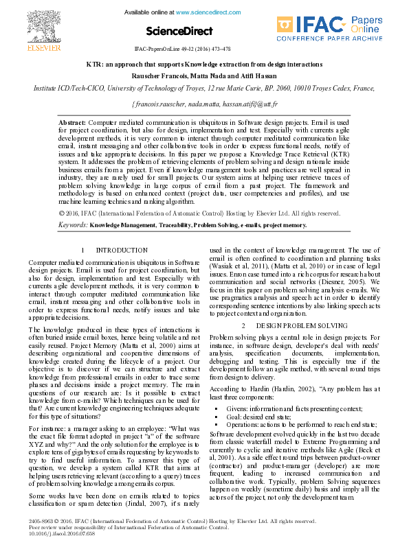 (PDF) KTR: an approach that supports Knowledge extraction from design interactions