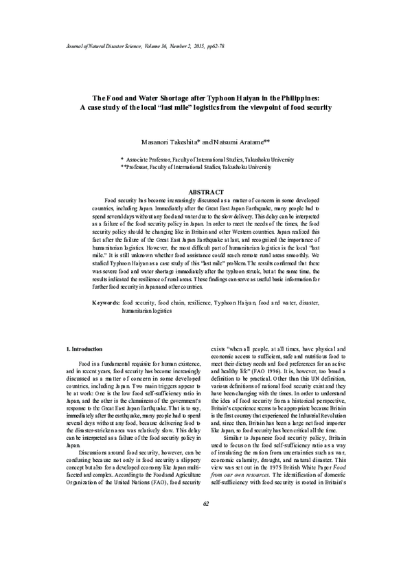 (PDF) The Food and Water Shortage after Typhoon Haiyan in the ...