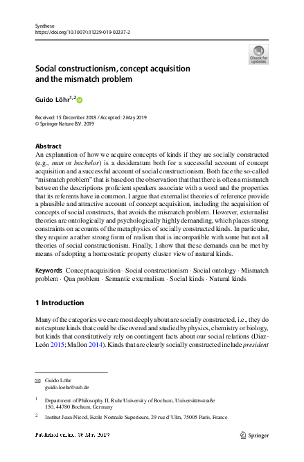 (PDF) Social constructionism, concept acquisition and the mismatch problem
