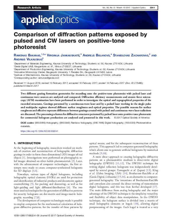 (PDF) Comparison of diffraction patterns exposed by pulsed and CW ...