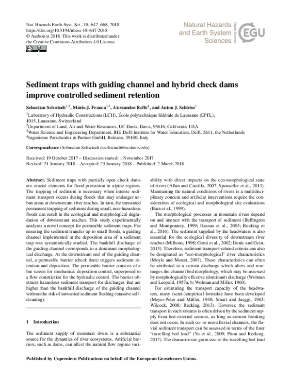 (PDF) Sediment traps with guiding channel and hybrid check dams improve ...