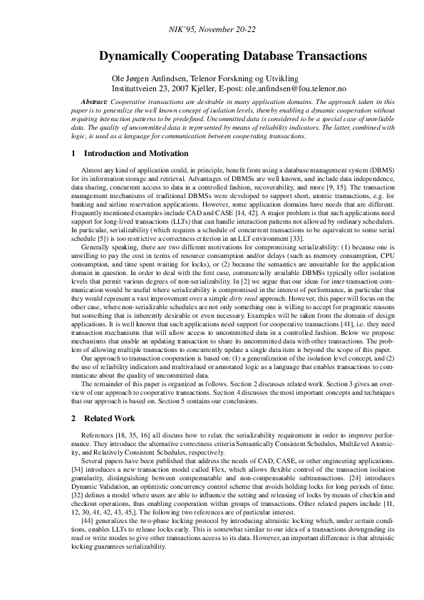 (PDF) Dynamically Cooperating Database Transactions