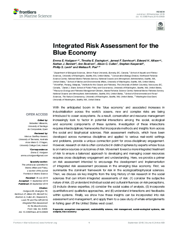 (PDF) Integrated Risk Assessment for the Blue Economy | Ann Bostrom ...