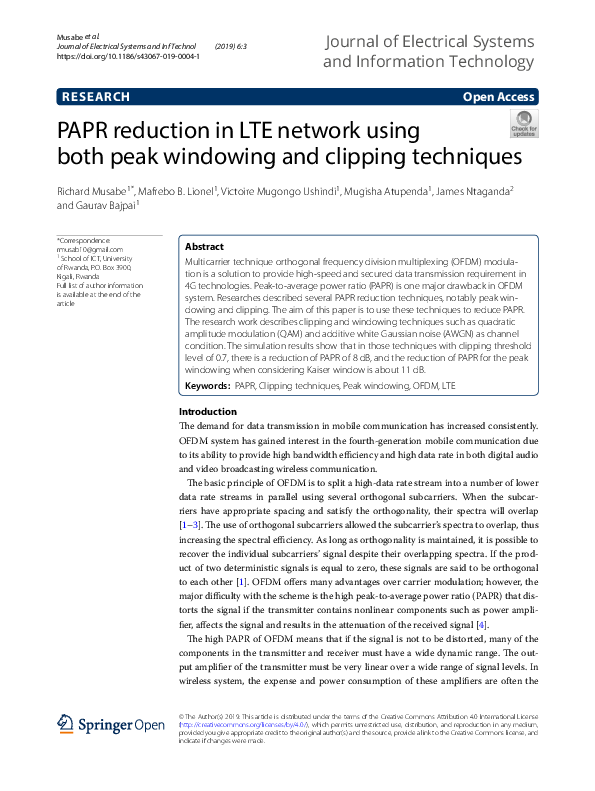 Pdf Papr Reduction In Lte Network Using Both Peak Windowing And