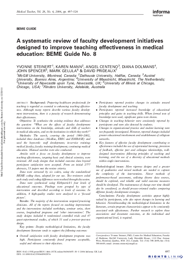 (PDF) A systematic review of faculty development initiatives designed ...