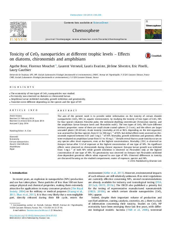 (PDF) Toxicity of CeO2 nanoparticles at different trophic levels ...