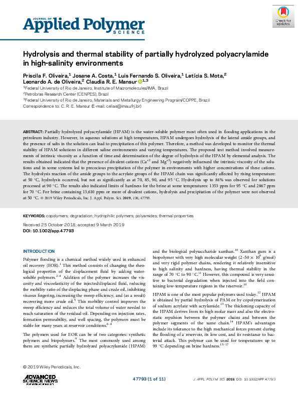 (PDF) Hydrolysis and thermal stability of partially hydrolyzed ...