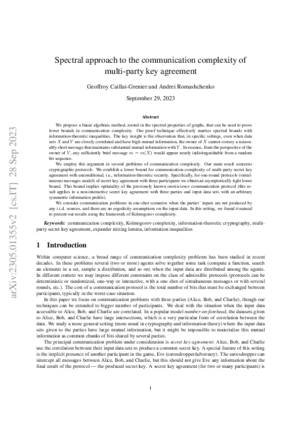 (PDF) Spectral approach to the communication complexity of multi-party ...