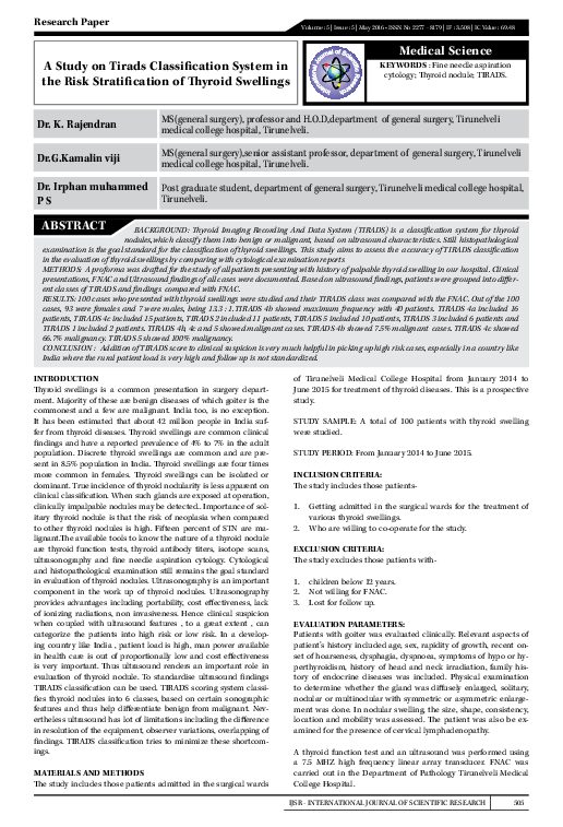 (PDF) A Study on Tirads Classification System in the Risk ...