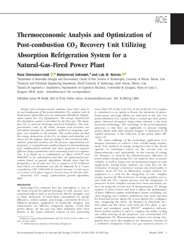 (PDF) Thermoeconomic analysis and optimization of post-combustion CO 2 recovery unit utilizing ...