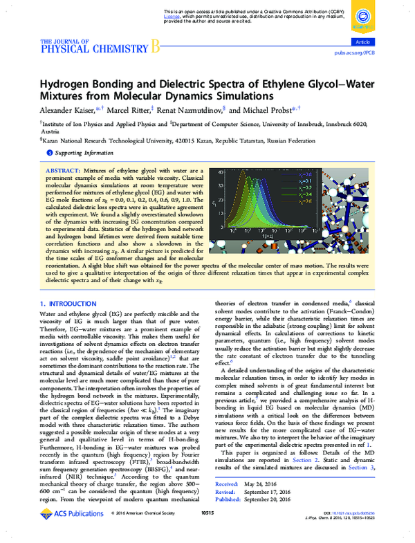 (PDF) Hydrogen Bonding and Dielectric Spectra of Ethylene Glycol-Water Mixtures from Molecular ...