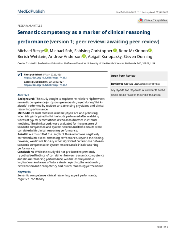 (PDF) Semantic competency as a marker of clinical reasoning performance