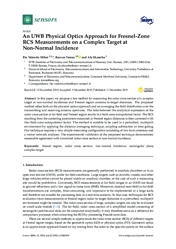 (PDF) An UWB Physical Optics Approach for Fresnel-Zone RCS Measurements ...