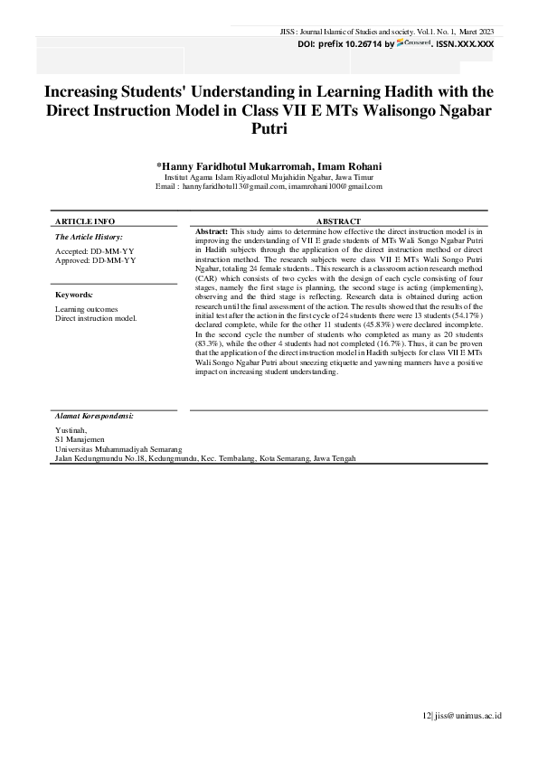 (PDF) Increasing Students' Understanding in Learning Hadith with the ...