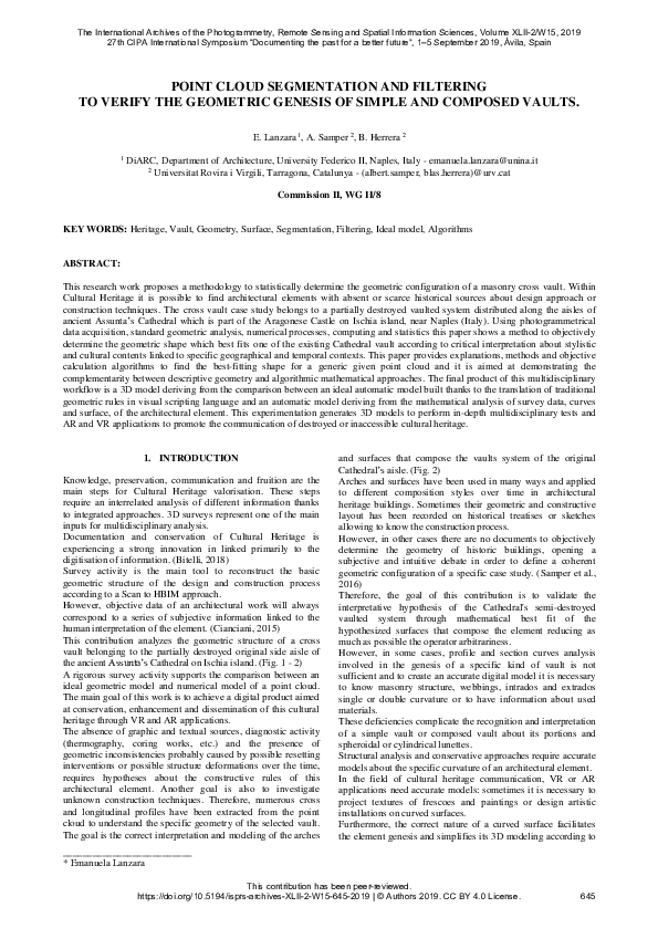 (PDF) Point Cloud Segmentation and Filtering to Verify the Geometric Genesis of Simple and ...