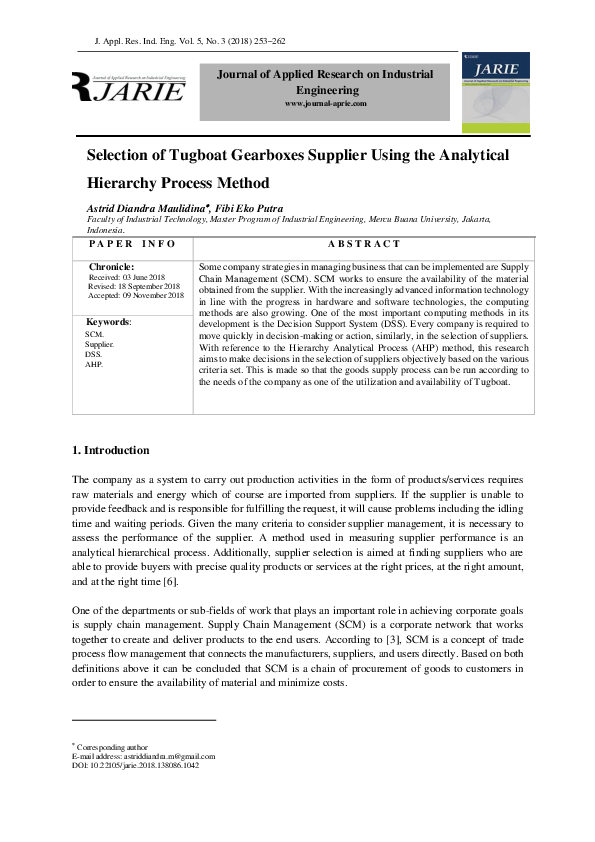 (PDF) Selection of tugboat gearbox supplier using the analytical hierarchy process method