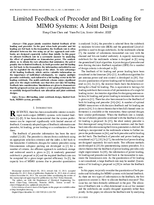(PDF) Limited Feedback of Precoder and Bit Loading for MIMO Systems: A Joint Design | Yuan-Pei ...