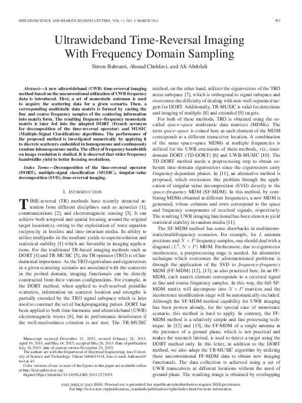 (PDF) Ultrawideband Time-Reversal Imaging With Frequency Domain Sampling