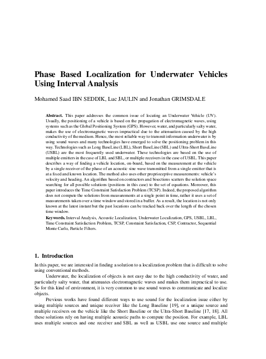(PDF) Phase Based Localization for Underwater Vehicles Using Interval Analysis