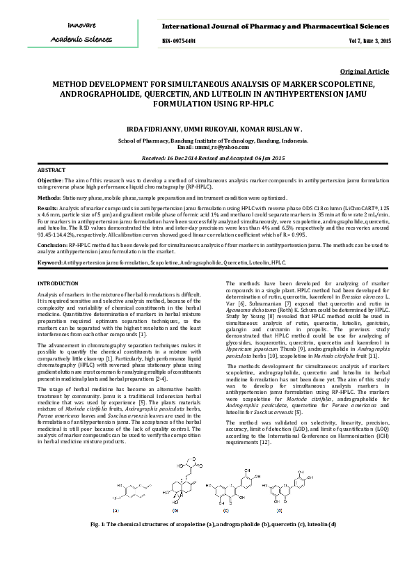 (PDF) METHOD DEVELOPMENT FOR SIMULTANEOUS ANALYSIS OF MARKER SCOPOLETINE, ANDROGRAPHOLIDE ...