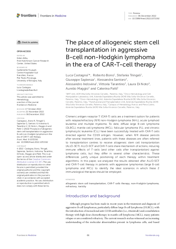 (PDF) The place of allogeneic stem cell transplantation in aggressive B ...