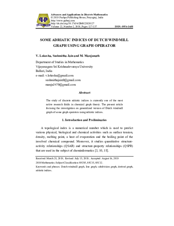 (PDF) Some Adriatic Indices of Dutch Windmill Graph Using Graph Operator