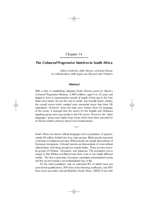 (PDF) Chapter 14 The Coloured Progressive Matrices in South Africa