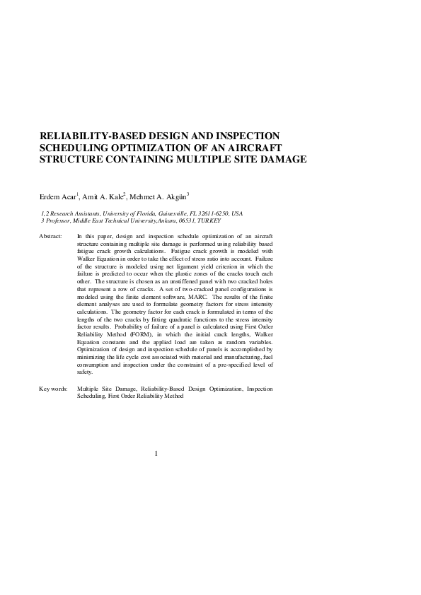 (PDF) Reliability-Based Design and Inspection Scheduling Optimization of an Aircraft Structure ...