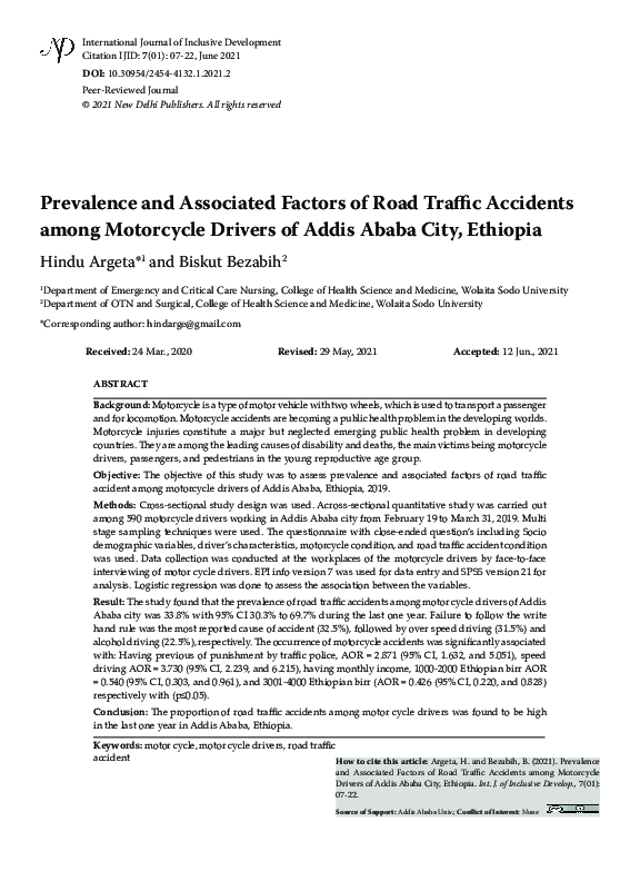 (PDF) Prevalence and Associated Factors of Road Traffic Accidents among ...