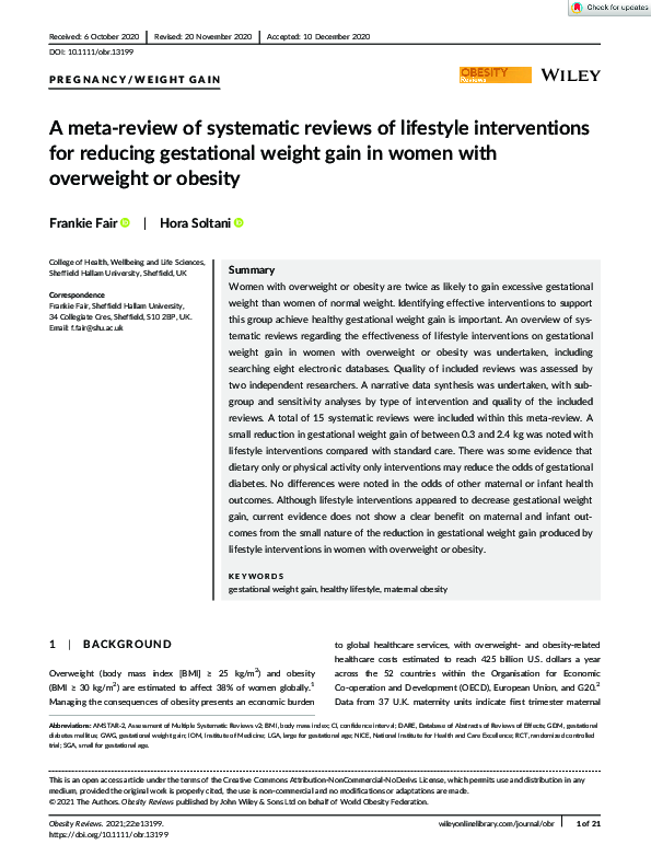 (PDF) A meta-review of systematic reviews of lifestyle interventions ...