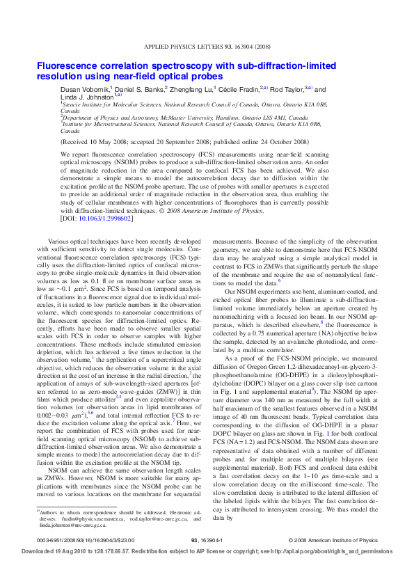 (PDF) Fluorescence correlation spectroscopy with single-molecule sensitivity on cell and model ...