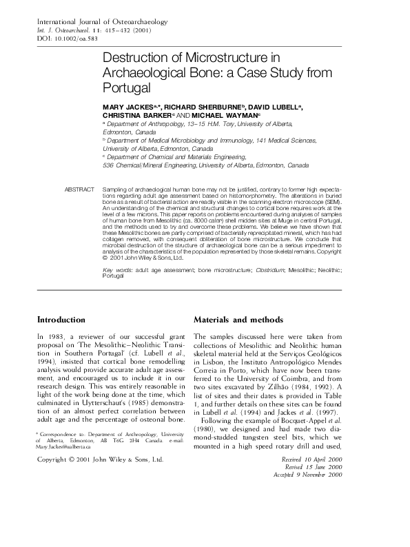 (PDF) Destruction of microstructure in archaeological bone: a case ...