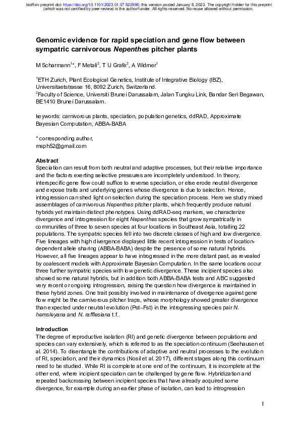 (PDF) Genomic evidence for rapid speciation and gene flow between ...