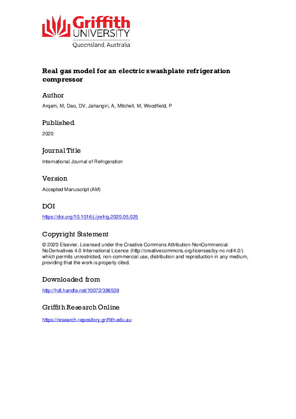 (PDF) Real gas model for an electric swashplate refrigeration compressor