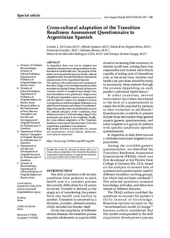 (PDF) Adapting the Transition Readiness Assessment for Argentina (PDF) Adapting the Transition Readiness Assessment for Argentina