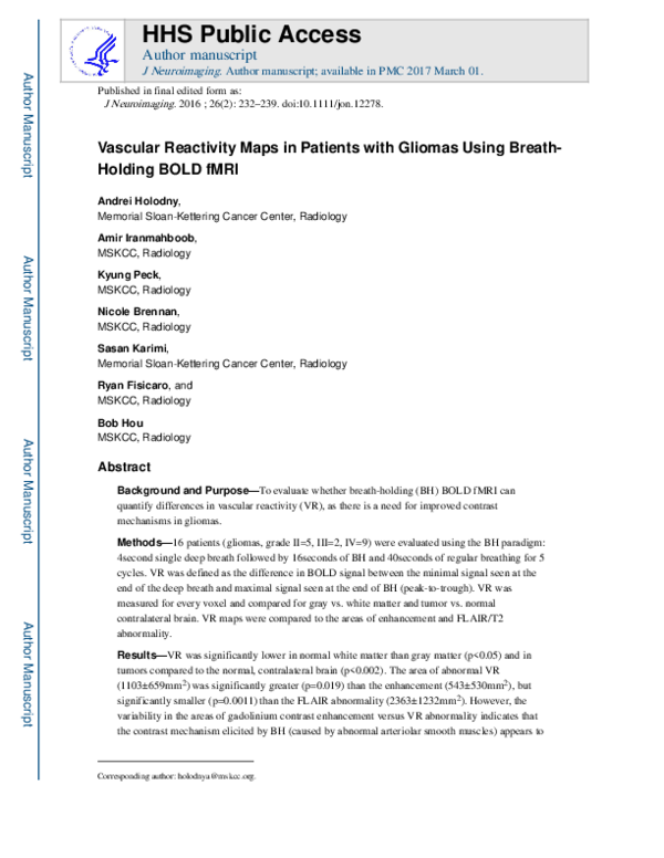 (PDF) Vascular Reactivity Maps in Patients with Gliomas Using Breath ...