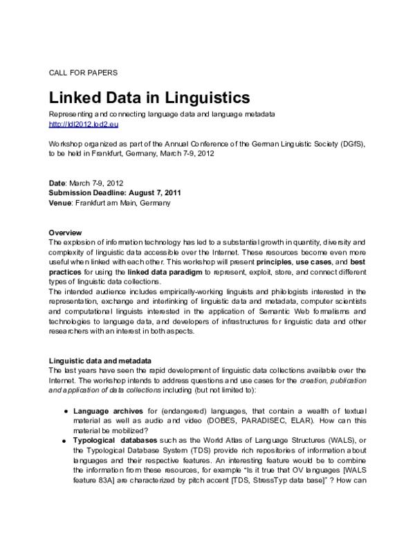 (PDF) Linked Data in Linguistics