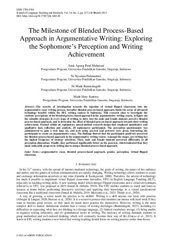 (PDF) The Milestone of Blended Process-Based Approach in Argumentative ...