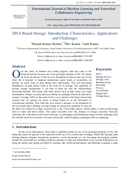 (PDF) DNA Based Storage: Introduction, Characteristics, Applications ...
