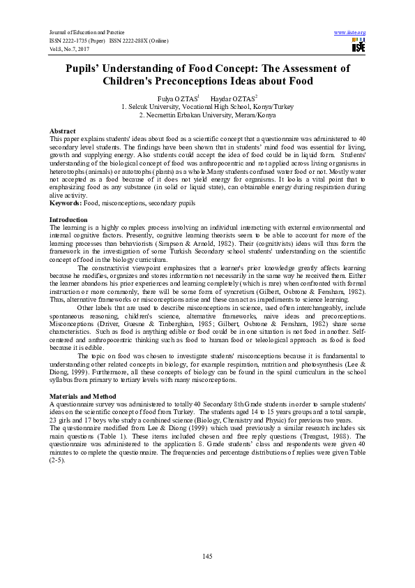 (PDF) Pupils’ Understanding of Food Concept: The Assessment of Children ...
