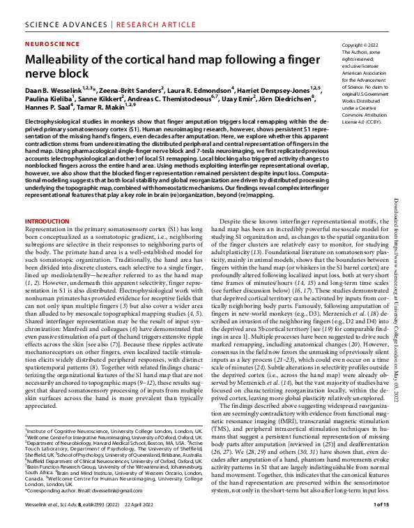 (PDF) Malleability of the cortical hand map following a finger nerve block