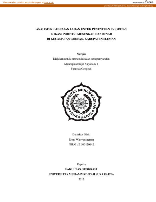 (PDF) Analisis Kesesuaian Lahan untuk Penentuan Prioritas Lokasi ...