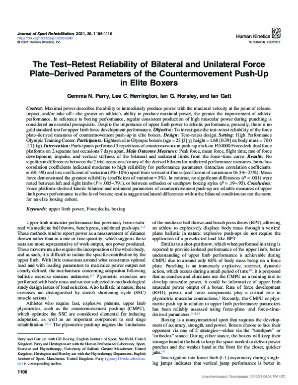 (PDF) The Test–Retest Reliability of Bilateral and Unilateral Force ...