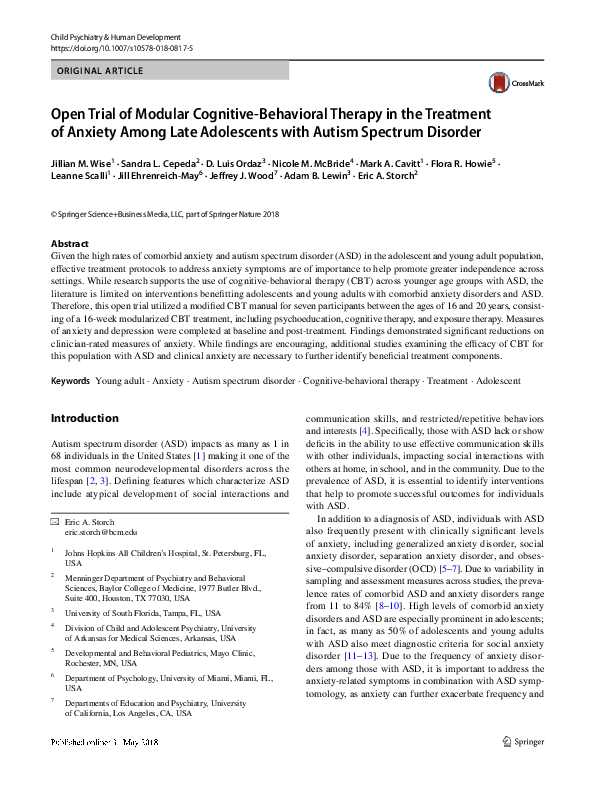 (PDF) Open Trial of Modular Cognitive-Behavioral Therapy in the ...