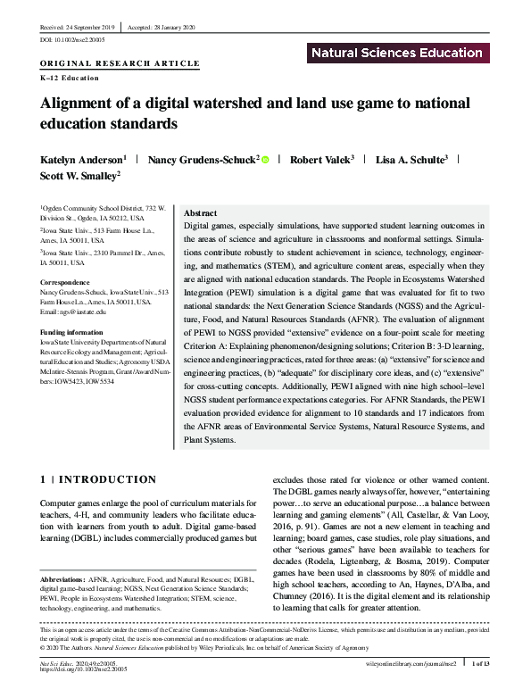(PDF) Alignment of a digital watershed and land use game to national ...