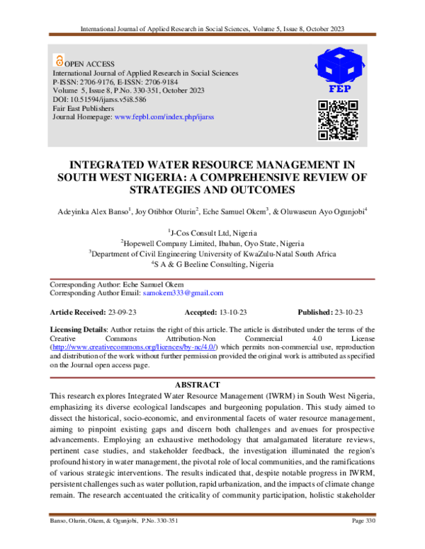 (PDF) Integrated Water Resource Management in South West Nigeria: A ...