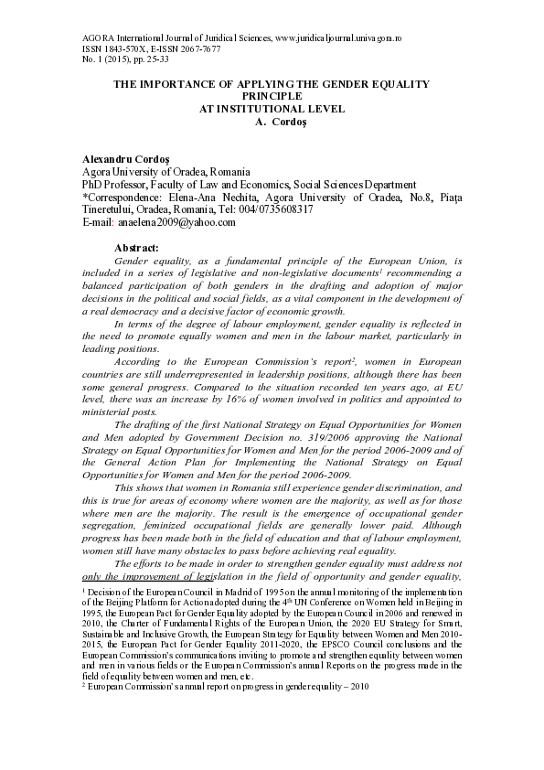 (PDF) The Importance of Applying the Gender Equality Principle at ...