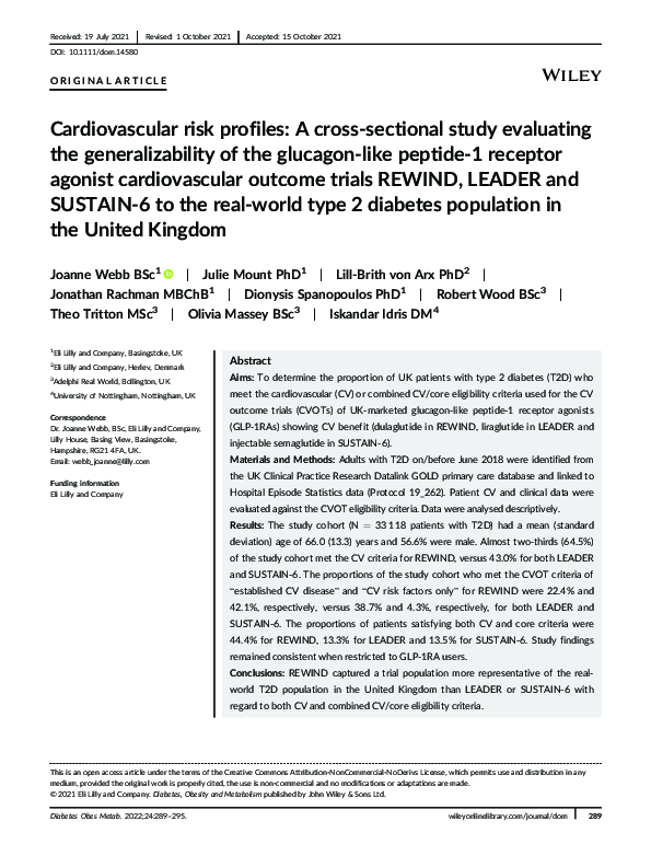 (PDF) Cardiovascular risk profiles: A cross‐sectional study evaluating ...