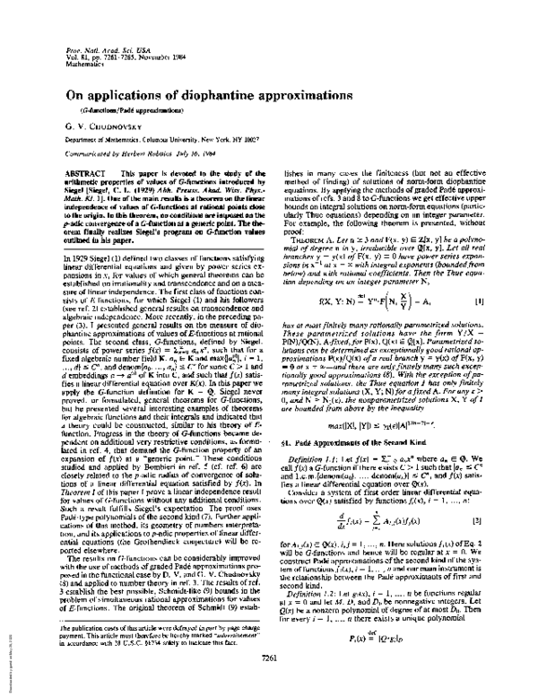 Pdf On Applications Of Diophantine Approximations