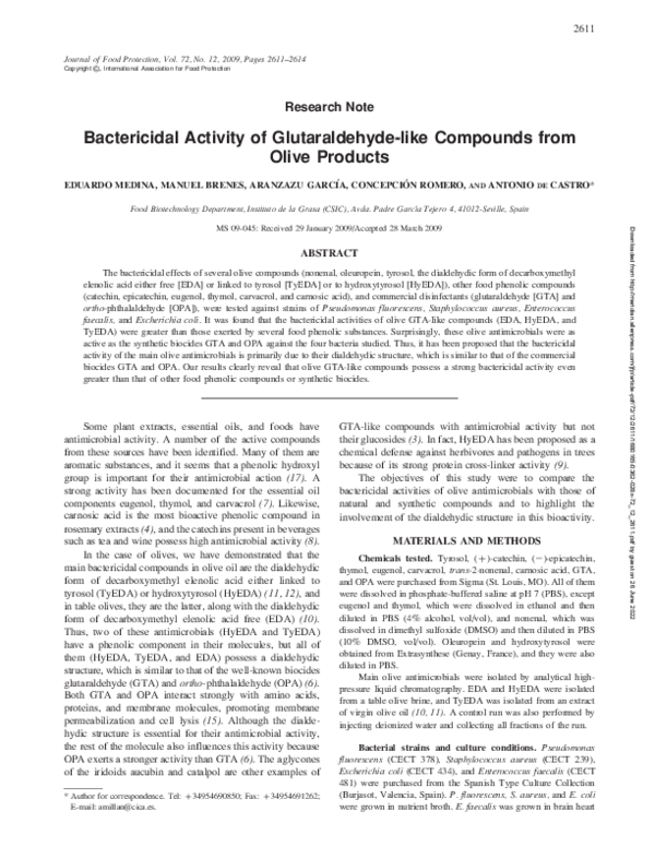 (PDF) Bactericidal Activity of Glutaraldehyde-like Compounds from Olive ...